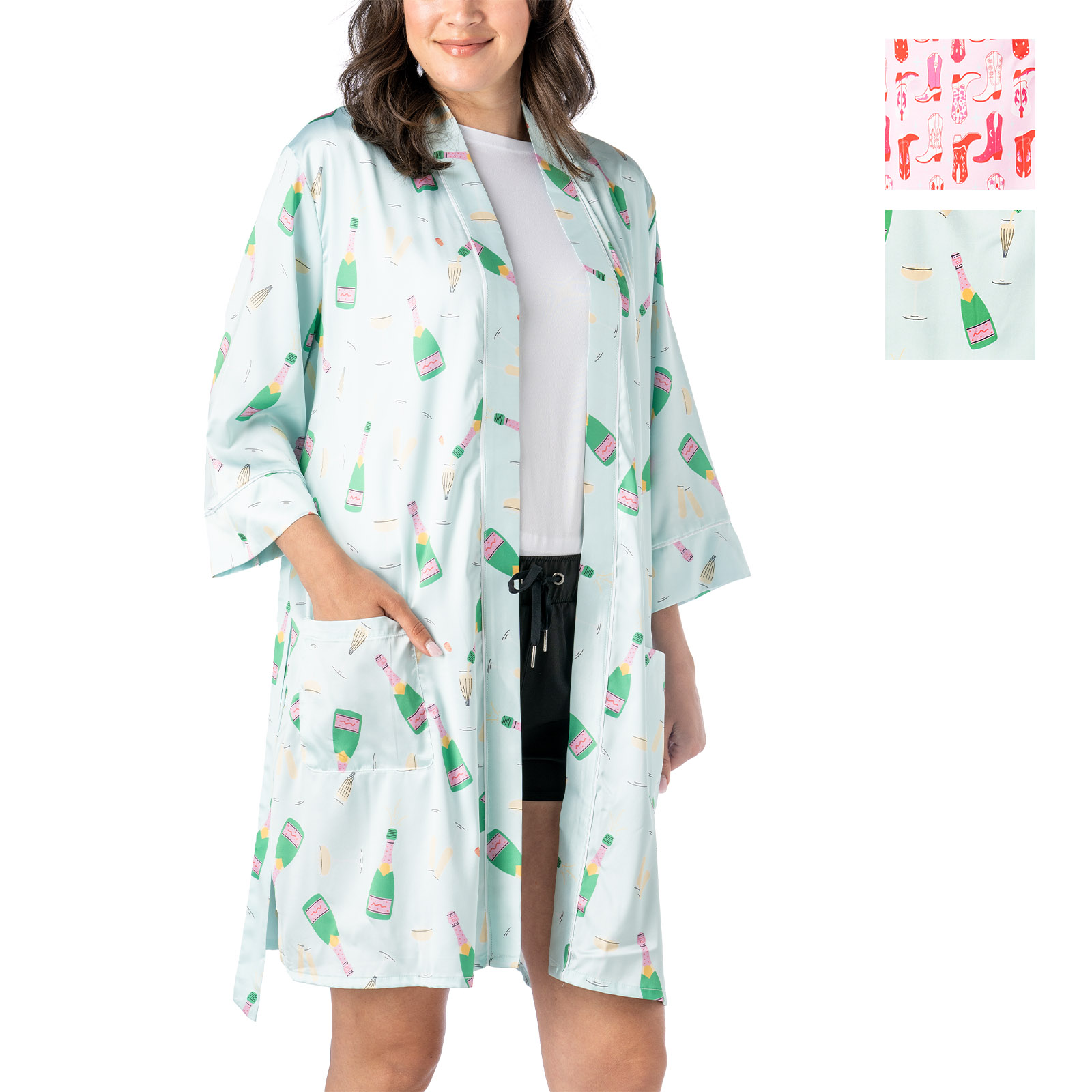 Hello Mello Boots & Bubbles Satin Pajama Robe